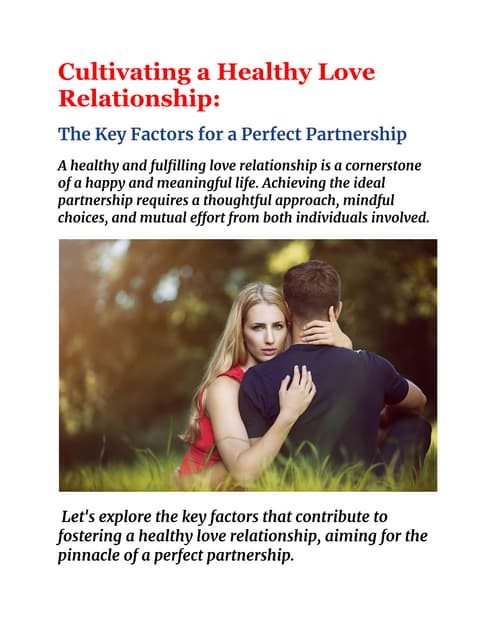 Cultivating A Healthy Love Relationshipship Pdf
