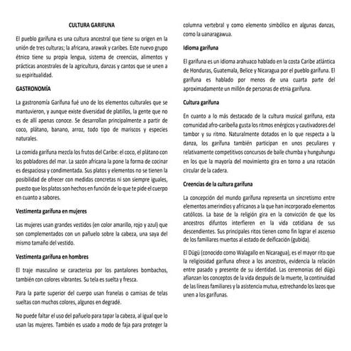 LA CULTURA GARIFUNA, CRACTERISTICAS Y TRADICIONES | DOCX