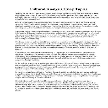Cultural Analysis Essay Topics. Essay on Culture Understanding | PDF