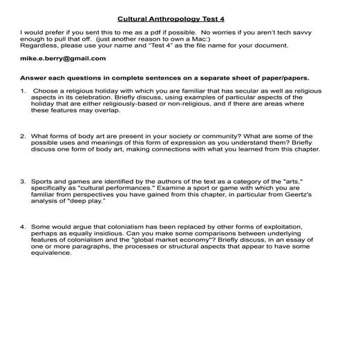 Cultural anthropology test 4 | PDF | Education