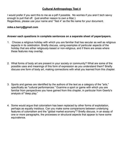 Cultural anthropology test 1 | PDF