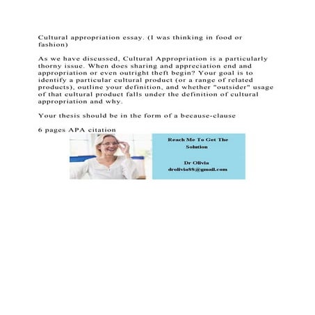 Cultural appropriation essay. (I was thinking in food or fashion) .docx