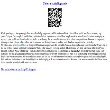 Cultural Autobiography | PDF