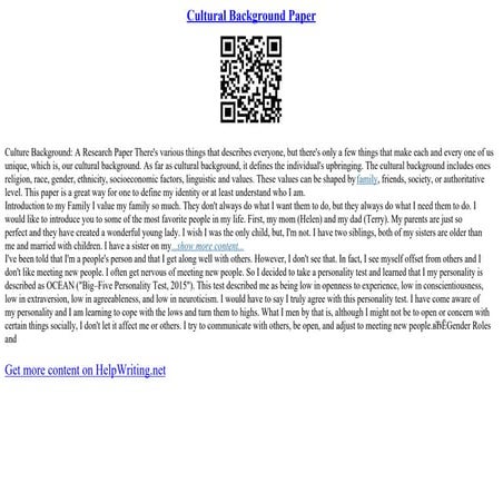 Cultural Background Paper | PDF