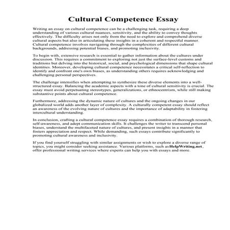 Cultural Competence Essay. Cultural Competence In Healthcare ...