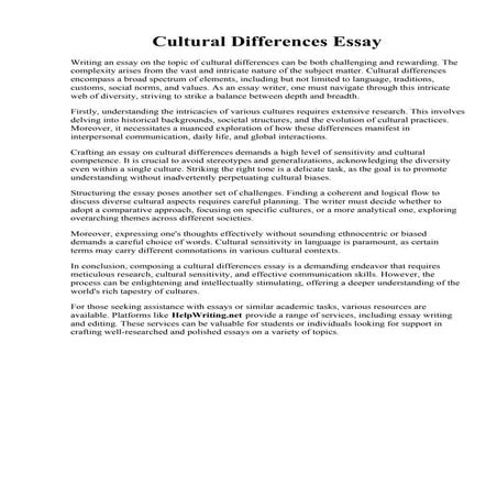 Cultural Differences Essay. Cultural Diversity Essay Essay on Cultural ...