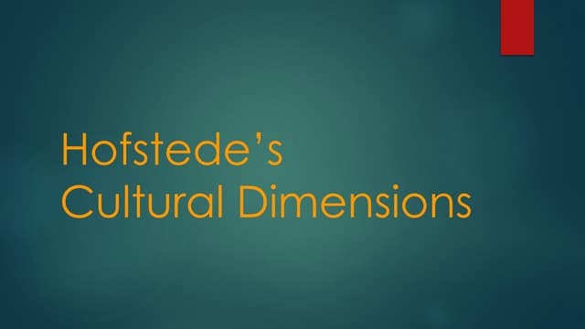 Hofstede's cultural dimensions | PPTX