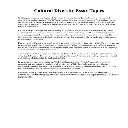 Cultural Diversity Essay Topics | PDF