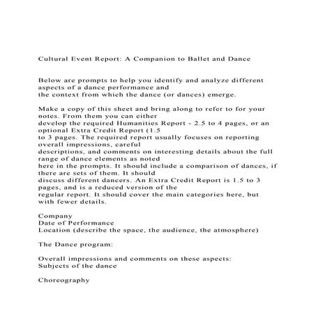 Cultural Event Report A Companion to Ballet and Dance B.docx