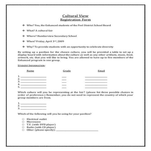 Cultural Fair Registration Form | DOC