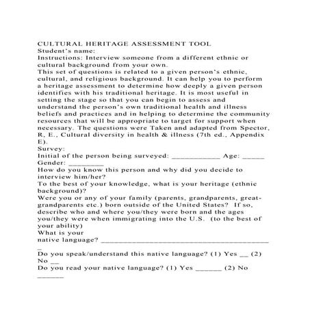 CULTURAL HERITAGE ASSESSMENT TOOLStudent’s nameInstructions .docx