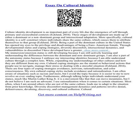 Cultural Identity Essay | PDF