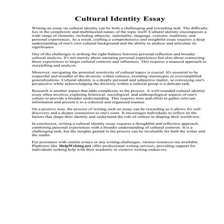 Cultural Identity Essay | PDF