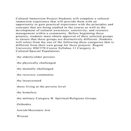 Cultural Immersion Project Students will complete a cultural immer.docx