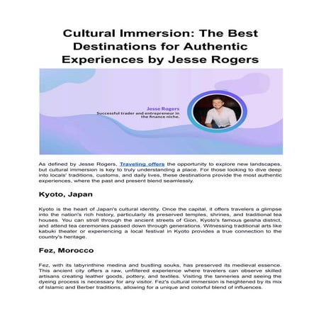 Cultural Immersion_ The Best Destinations for Authentic Experiences by ...