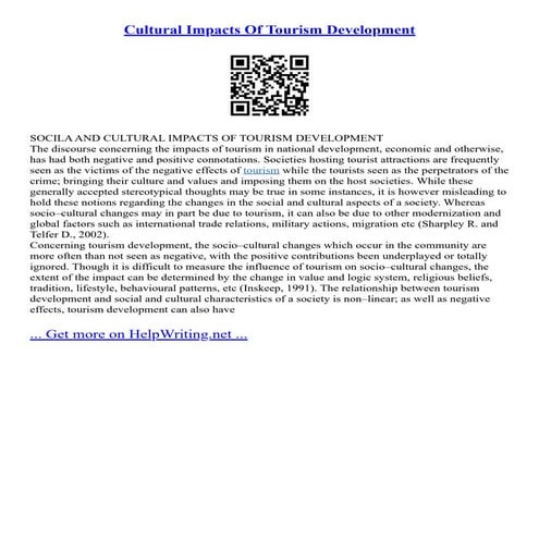 Cultural Impacts Of Tourism Development | PDF