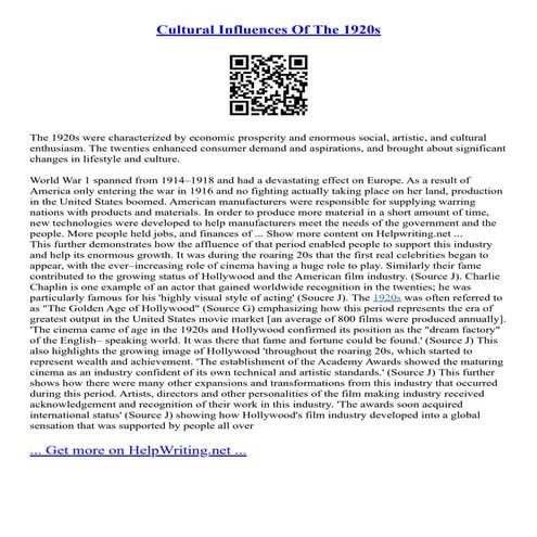Cultural Influences Of The 1920S | PDF