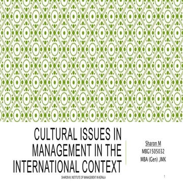 Cultural issues in management in the international context | PPTX