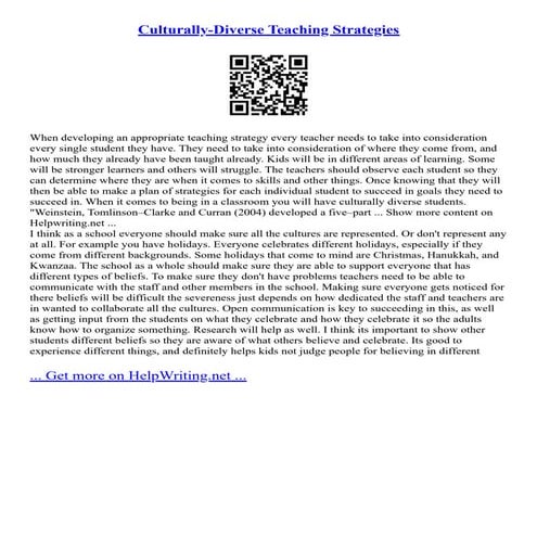Culturally-Diverse Teaching Strategies | PDF
