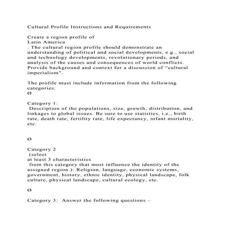 Cultural Profile Instructions and RequirementsCreate a region pr.docx