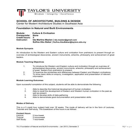 Culture and Civilization Module Outline | PDF