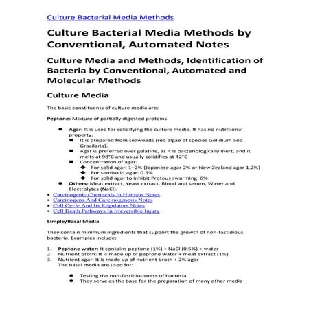 Culture Bacterial Media Methods by Conventional Automated | PDF ...