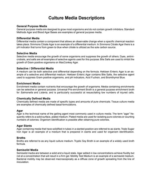 Types of culture media