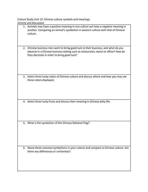 Culture study unit 3 Chinese Family worksheet | PDF