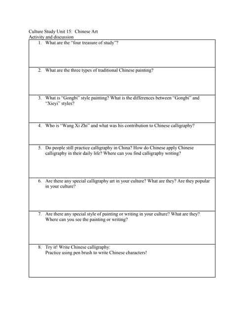 Culture study unit 2 Chinese History worksheet | PDF