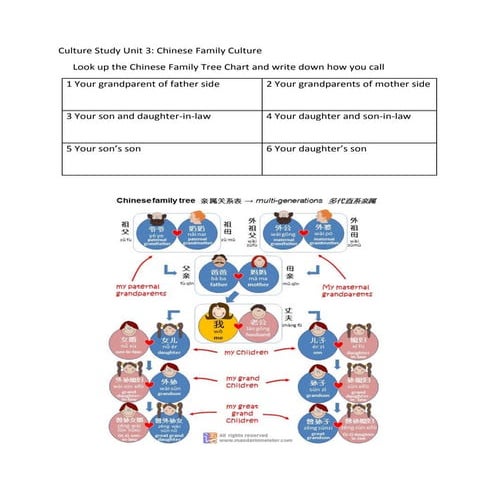Culture study unit 3 Chinese Family worksheet | PDF