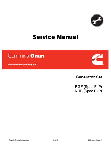 Cummins Onan Bge Generator Set Service Repair Manual Pdf