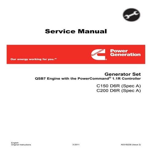 Cummins onan c200 generator set qsb7 engine with the power command 1.1r ...