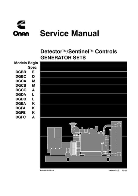 Cummins Onan Dgbb Detector Sentinel Control Generator Set Service
