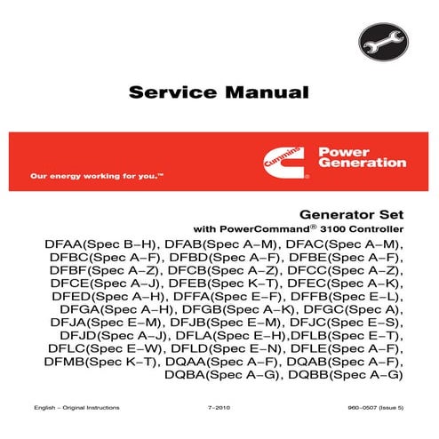 Cummins Onan Generator Set With Power Command 3100 Controller Model