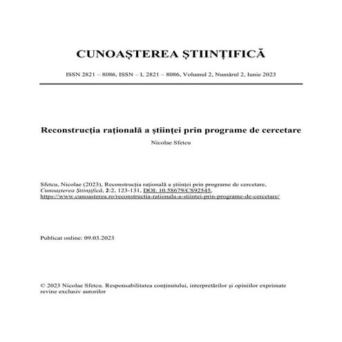 Reconstrucția rațională a științei prin programe de cercetare | PDF