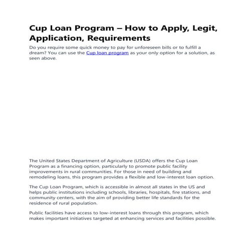 Cup Loan Program (PDF).pdf | Personal Loans | Personal Debt