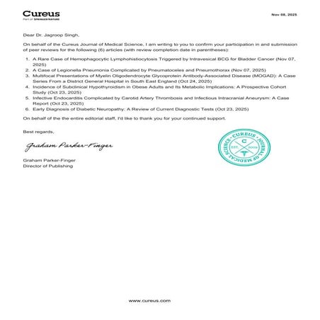 cureus journal reviewer certificate.pdf. | PDF