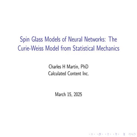 Spin Glass Models of Neural Networks: The Curie-Weiss Model from Statistical Mechanics | PPT