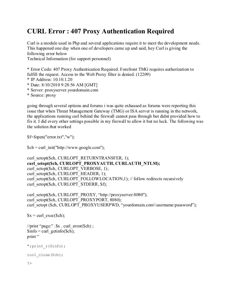 Curl Error 407 Proxy Authentication Required