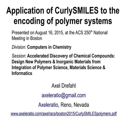 Application of CurlySMILES to the encoding of polymer systems | PDF