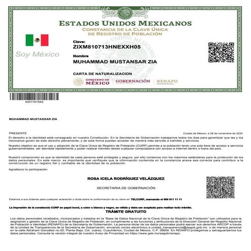 CURP de Presidente Bar Council Consejo de Abogados Estados Unidos ...