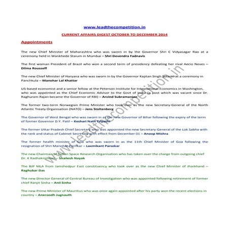 Current affairs-digest-oct-dec-2014 | PDF