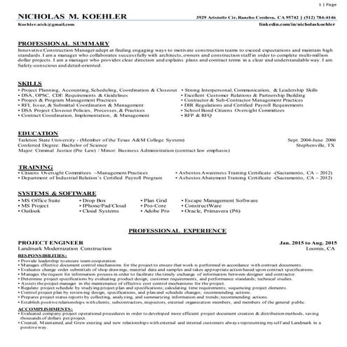 Current 2015 resume koehler, nicholas -pm | PDF