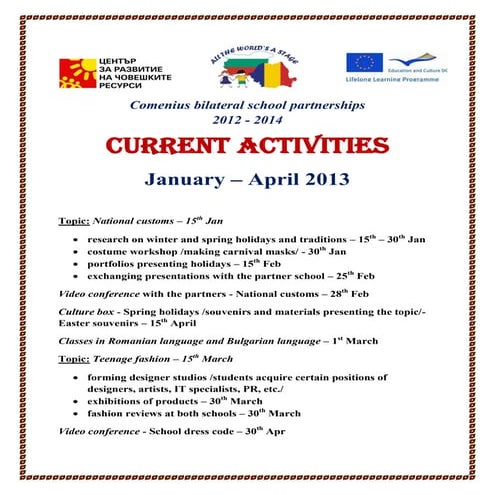 Current activities jan april 2013 | PDF