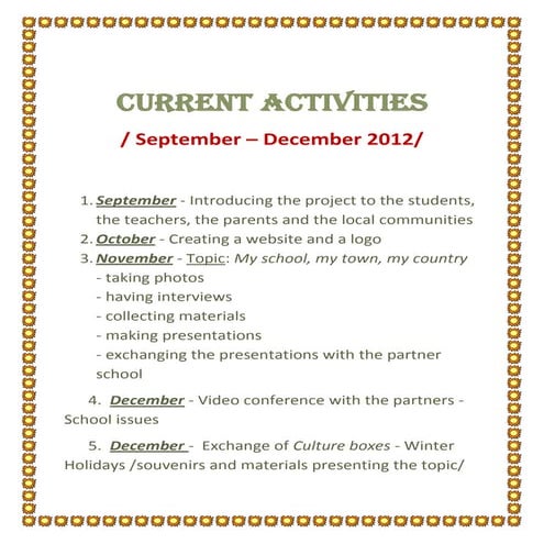 Current activities sep dec 2012 | PDF | National & Civic Holidays ...