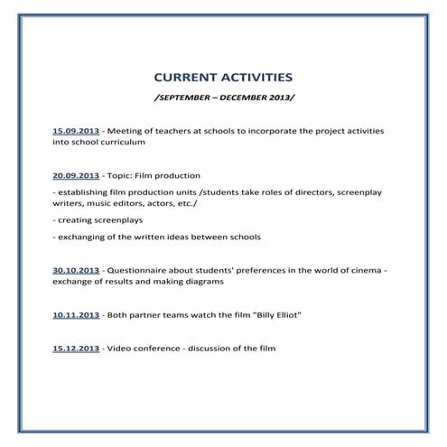 Current activities jan april 2013 | PDF