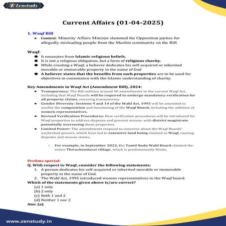 1 April Current Affairs for UPSC Aspirants | PDF