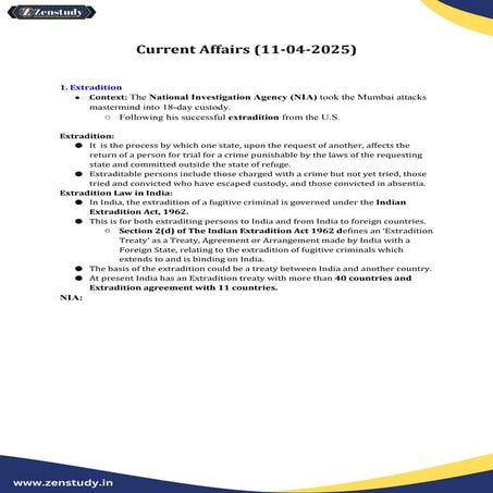 11th April Current Affairs for UPSC 2025 | PDF