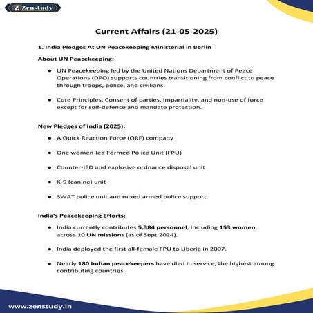 21 May UPSC Current Affairs Summary 2025 | PDF