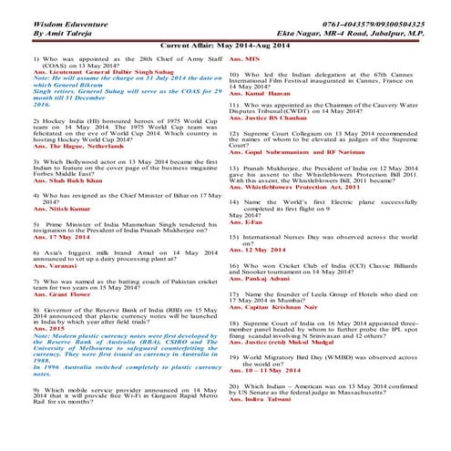 Current affairs complete may-2014 | PDF